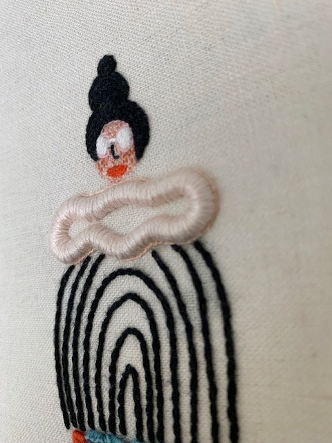 Modern French Woman Embroidery Illustration Finished Art - Etsy