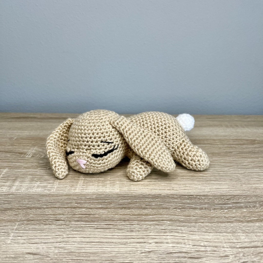 Crochet Bunny Plushie, Sleeping Rabbit, Nursery Decor, Handmade Plushie ...