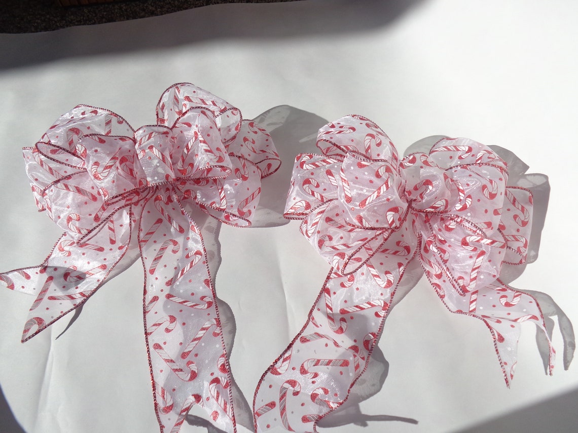 2 Candy Cane Bows Wreath Bow Garland Bow Red/white Candy - Etsy