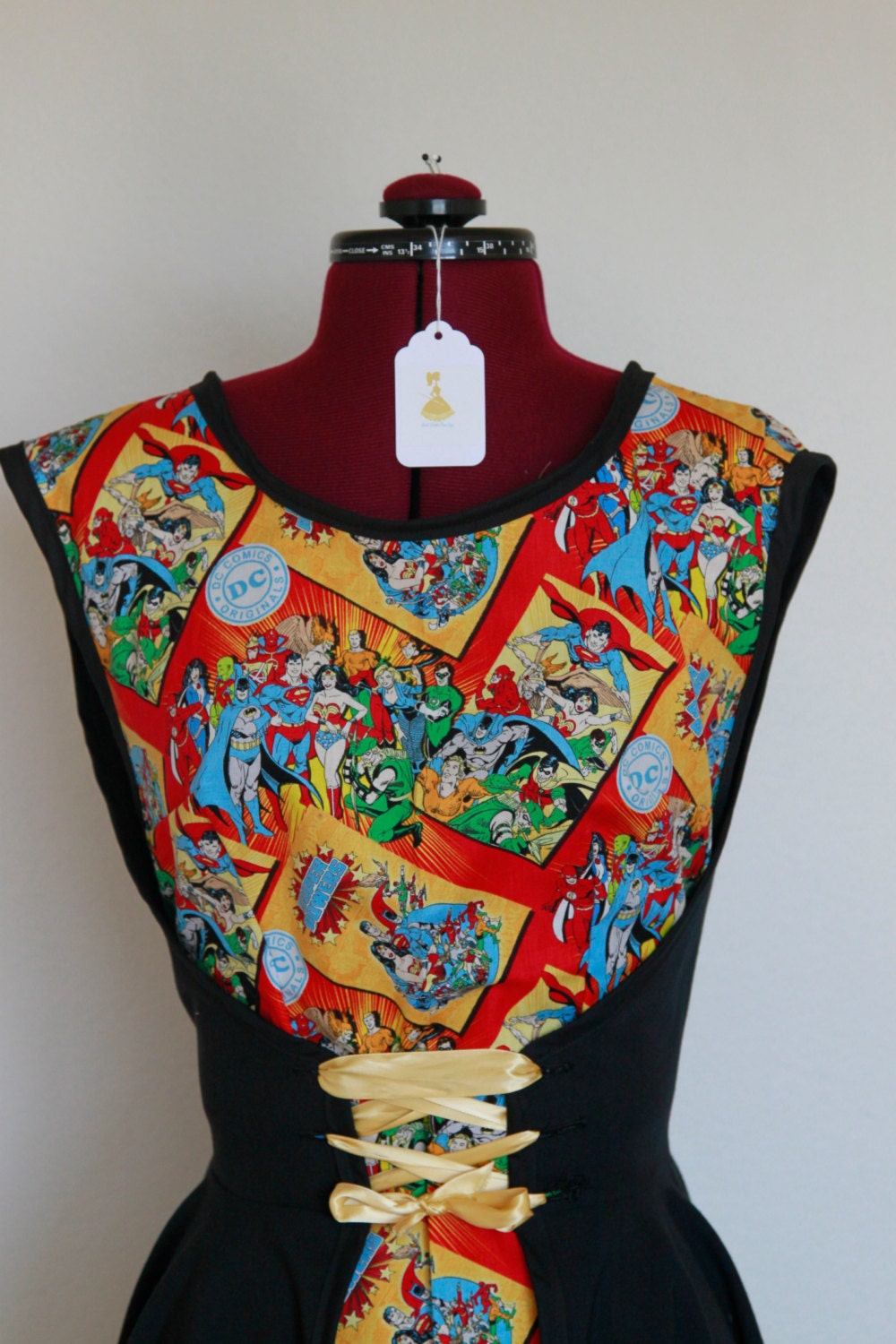 Retro Wrap Dress Black Linen Corset Front Comic Book Justice - Etsy