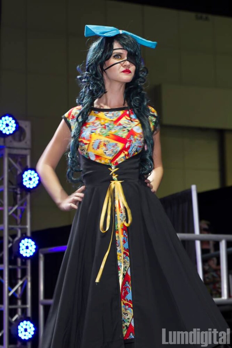 Retro Wrap Dress Black Linen Corset Front Comic Book Justice - Etsy