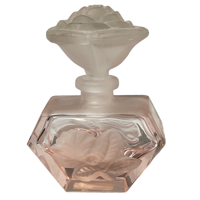 Vintage Pink Frosted Perfume Bottle Etched Flower Floral Top 3 1/2 - Etsy