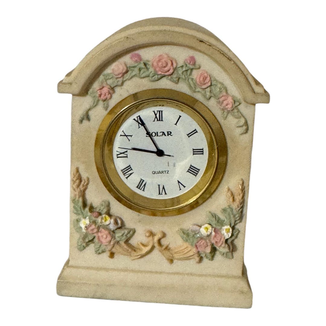 WM WIDDOP Quartz Ceramic Cream Pink Roses Mini Mantle Clock Small ...