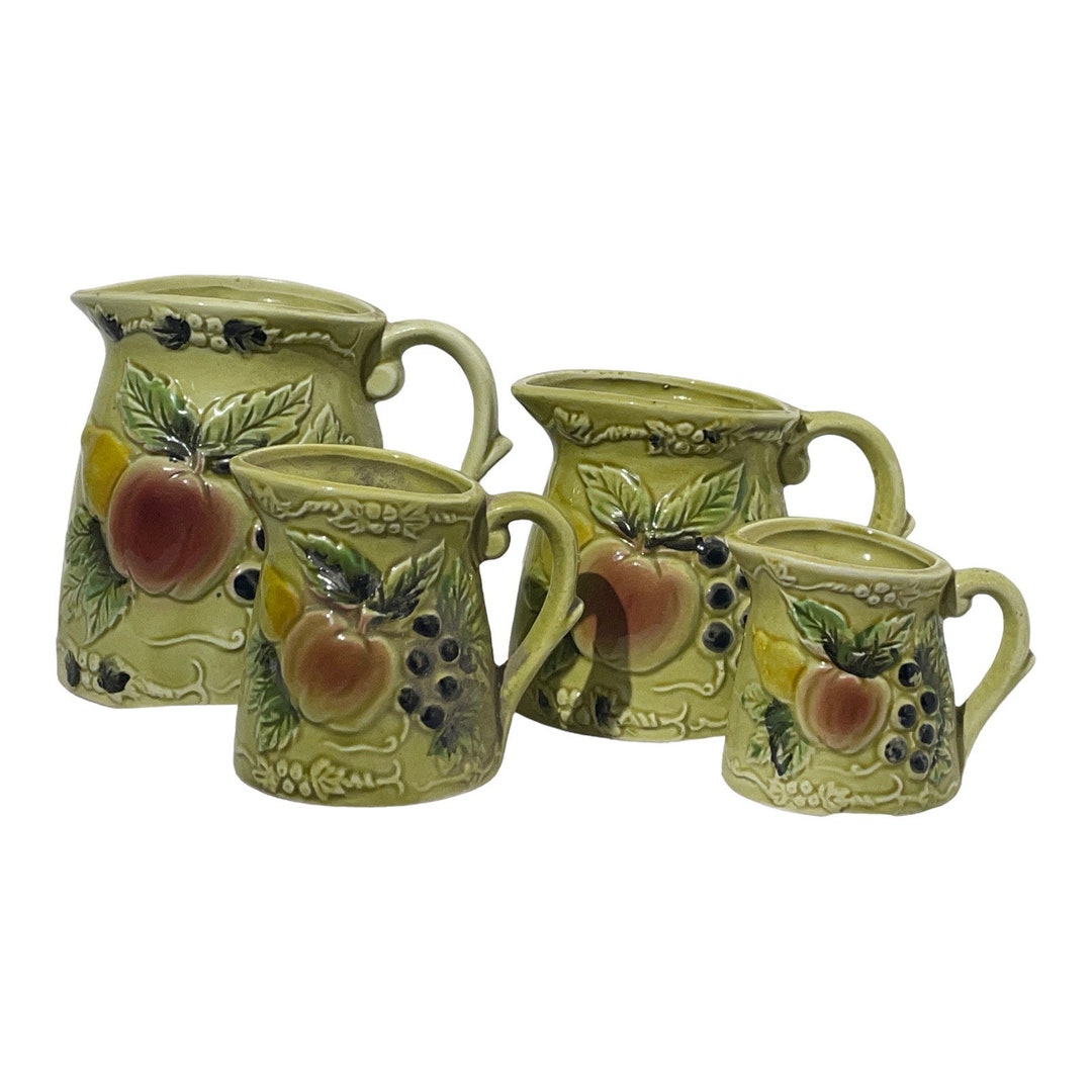 1960’s Enesco Glazed Porcelain Measuring Cups Embossed Fruit 1, 1/2, 1/ ...