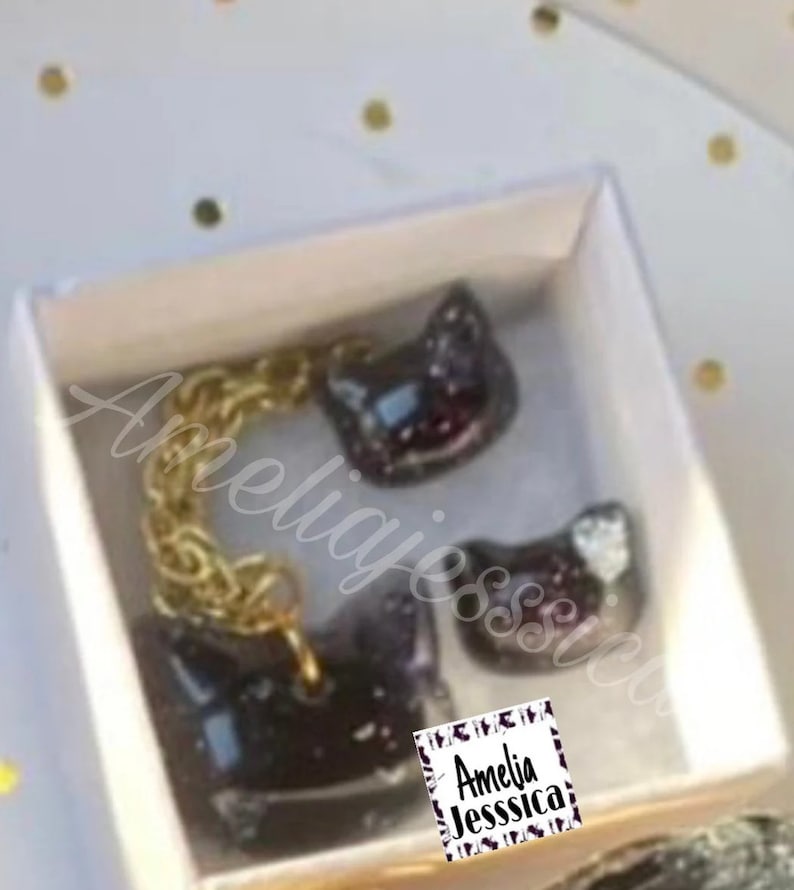 Meow Collection Matching Set Handmade Resin Art Cat and PAW Jewelry Set ...
