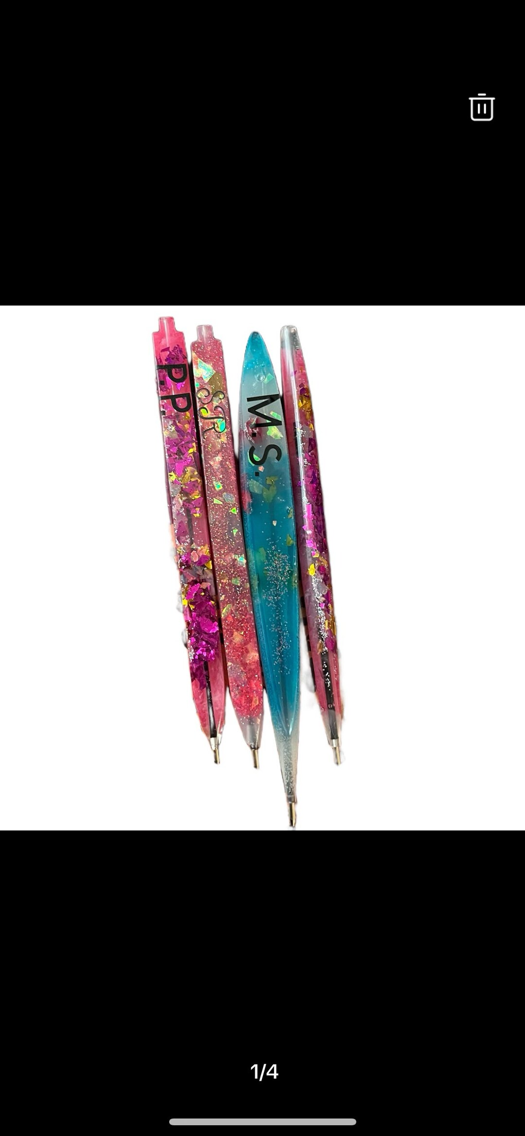 Girly Glittery Handmade Custom Made Initial Name Resin Pens With Black ...