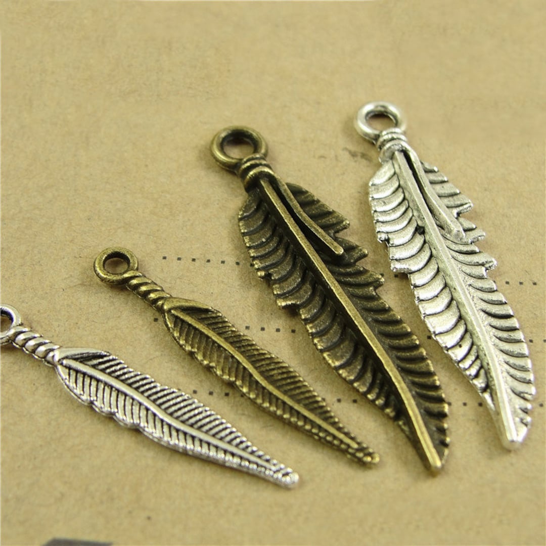 Antique Silver/antique Bronze Feather Charm Pendant - Etsy