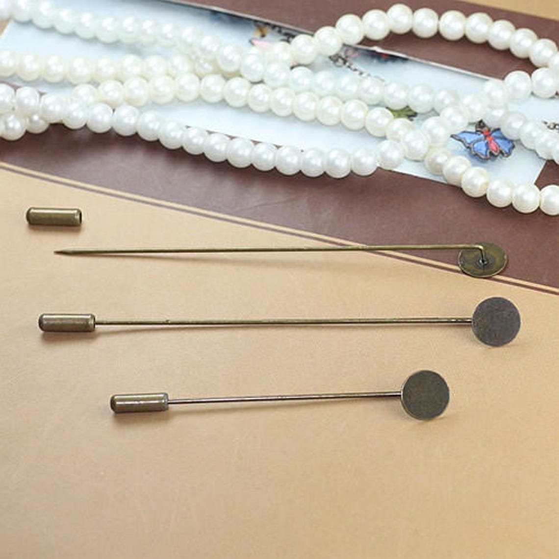 50sets Lapel Pin Blanks Stick Pin Clutch 65mm/93mm, 10mm Base Pad ...