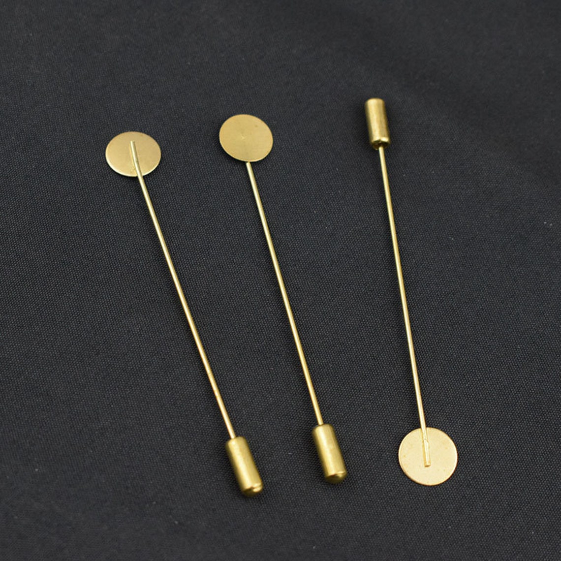 50sets Brass Lapel Pins, 70mm Stick Pin Blank, 10mm/15mm Base Pad, DIY ...