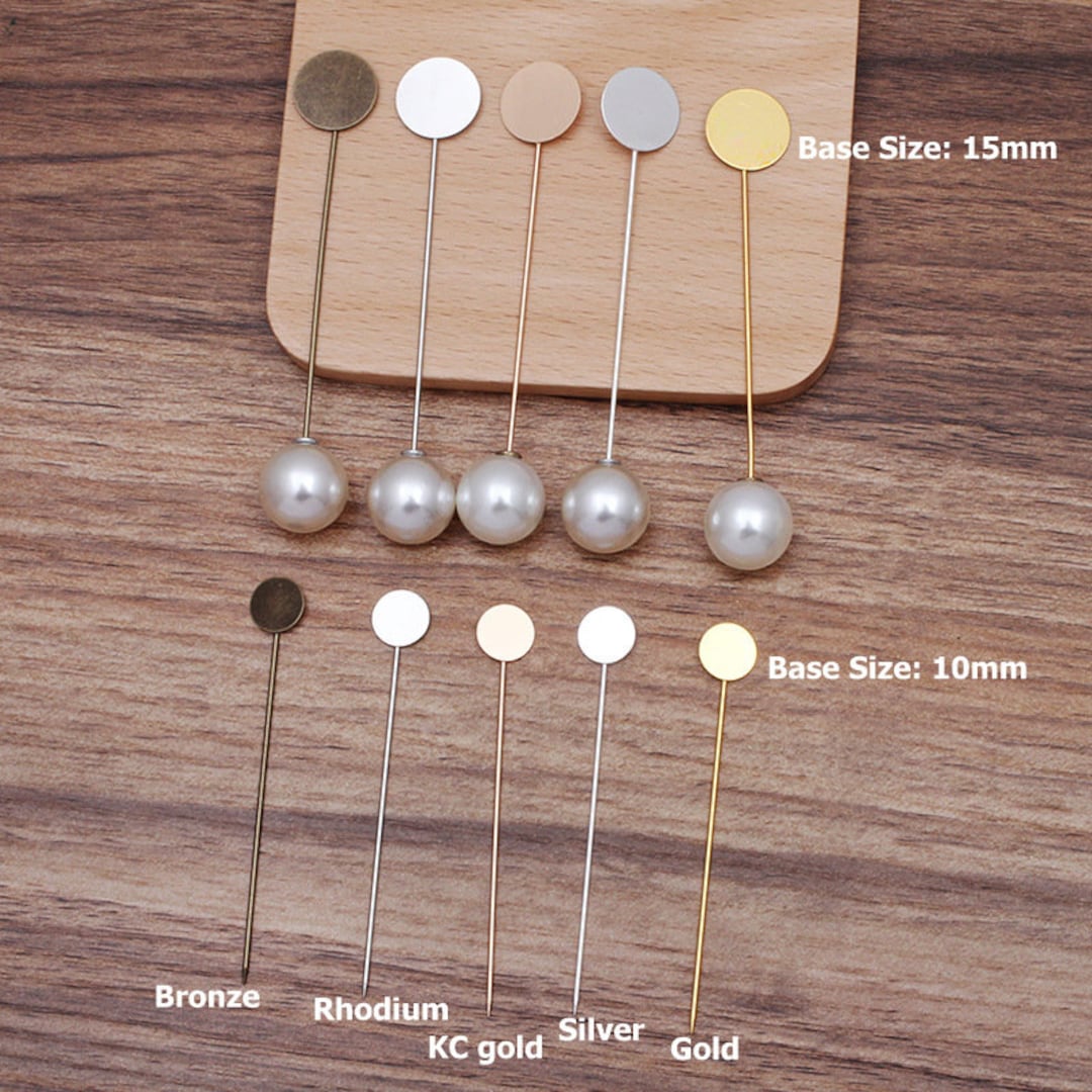 50sets 70mm Brass Lapel Pins, 10mm/15mm Base Pad, DIY Clutch Brooch ...