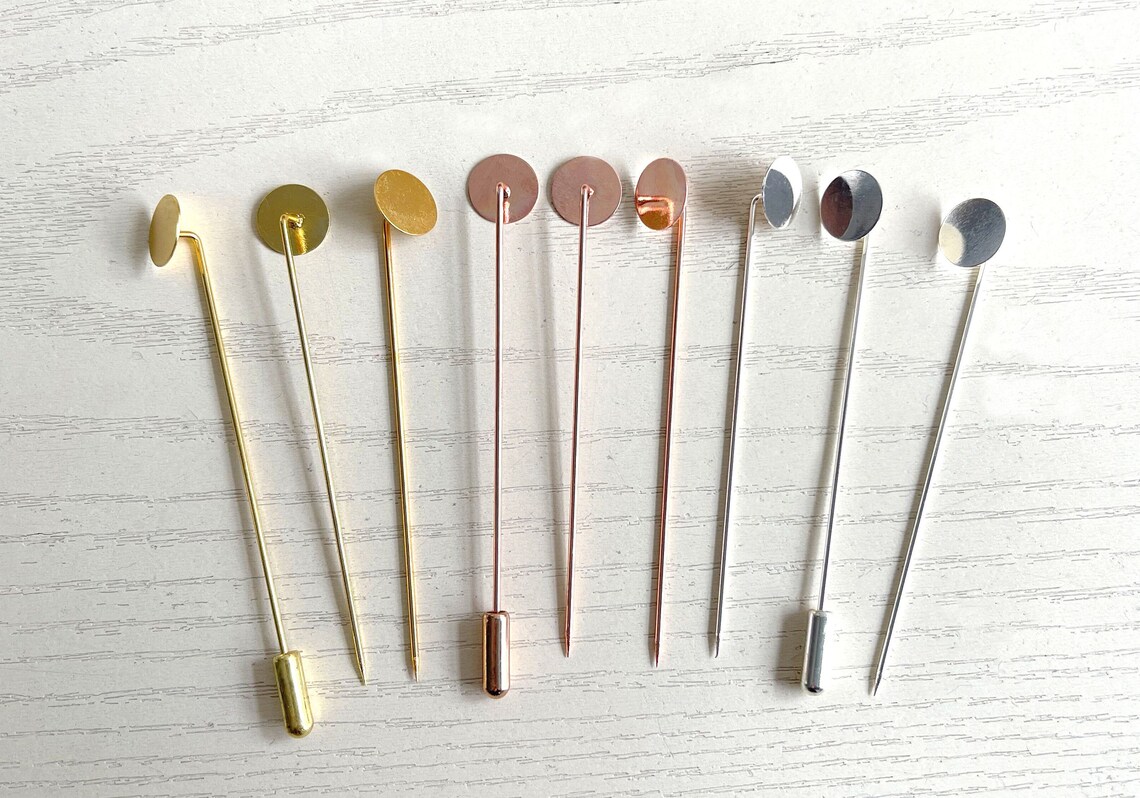 50sets Lapel Pin Blanks Stick Pin Clutch 65mm/93mm, 10mm Base Pad ...