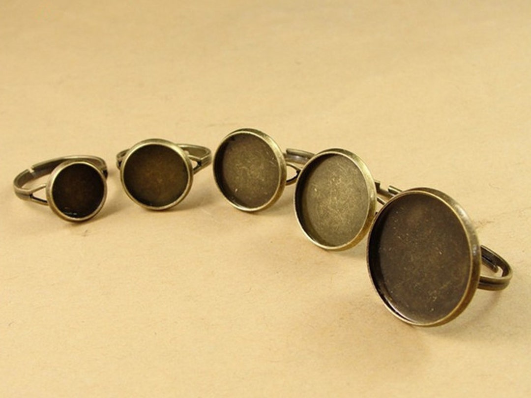10pcs Brass Ring Base Adjustable Round Blank Setting Bezel Trays Pad ...