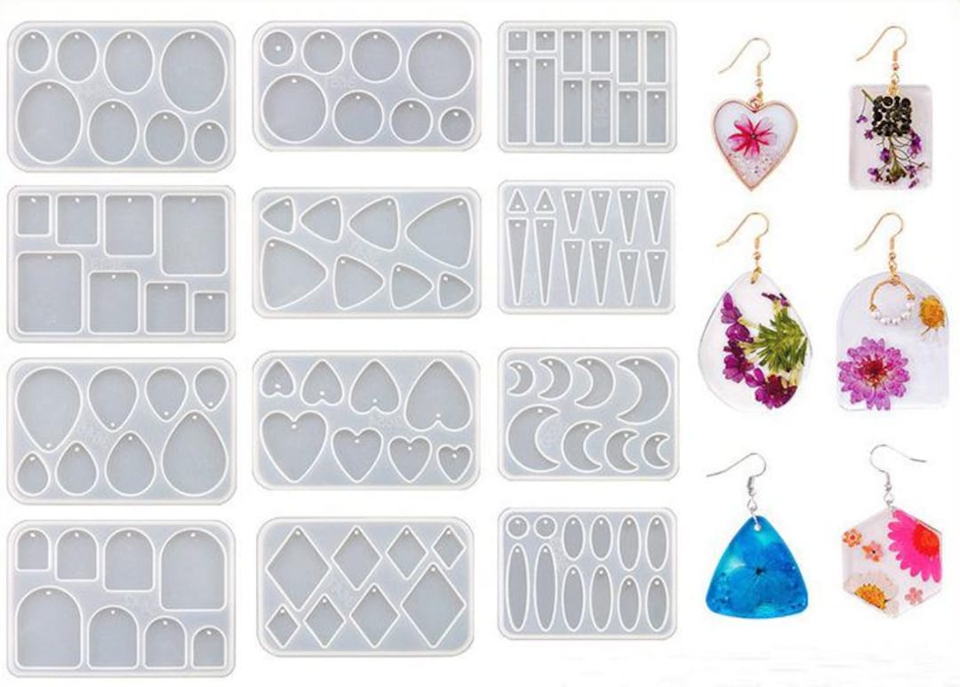 1 Set Mixed Geometric Silicone Mold for Resin, Pressed Flower Earrings ...