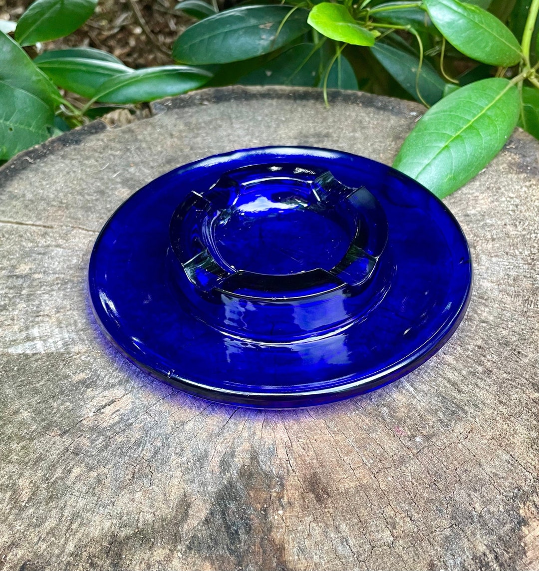 Vintage Cobalt Blue Round Glass Ashtray - Etsy