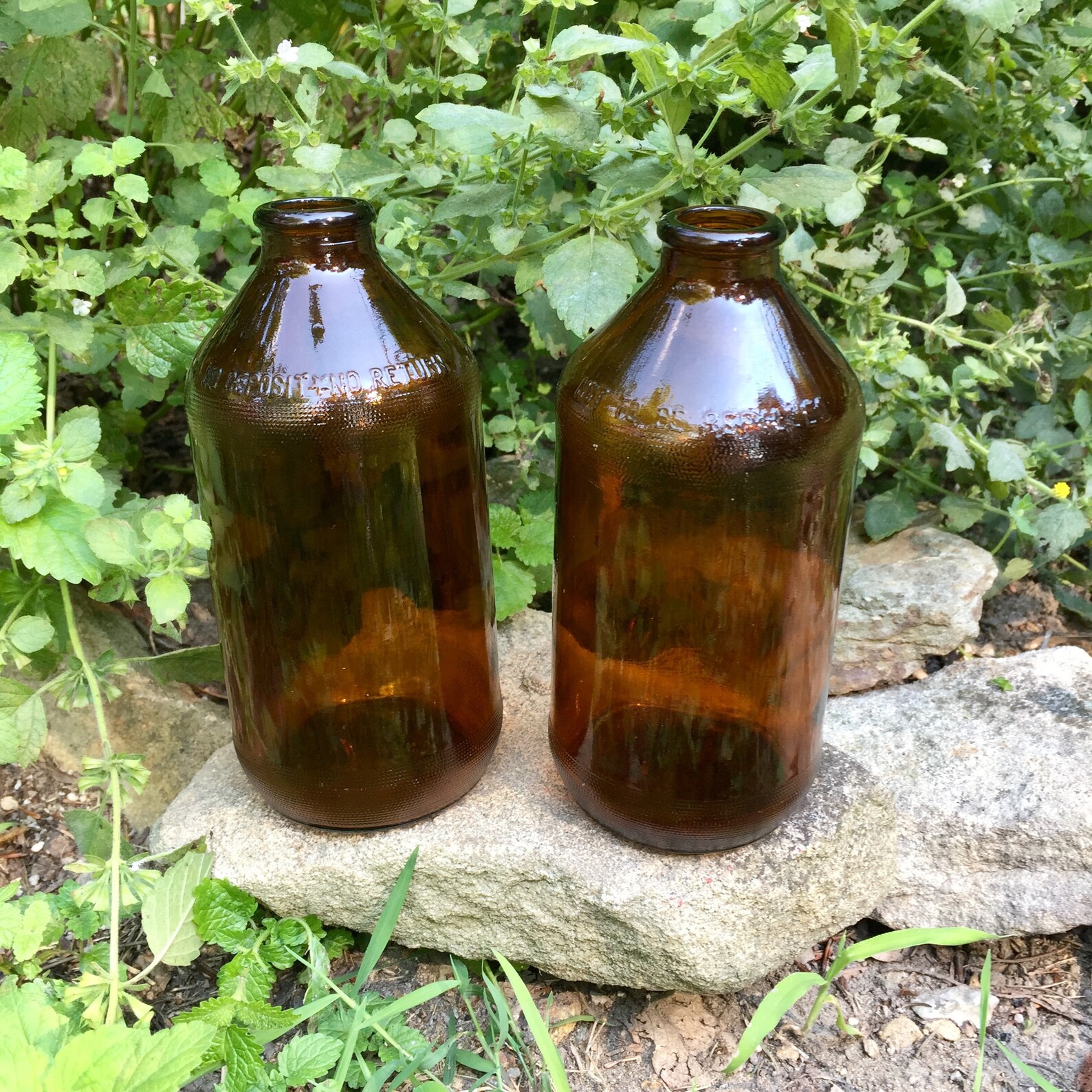 Vintage Brown Glass Stubby Bottles Etsy