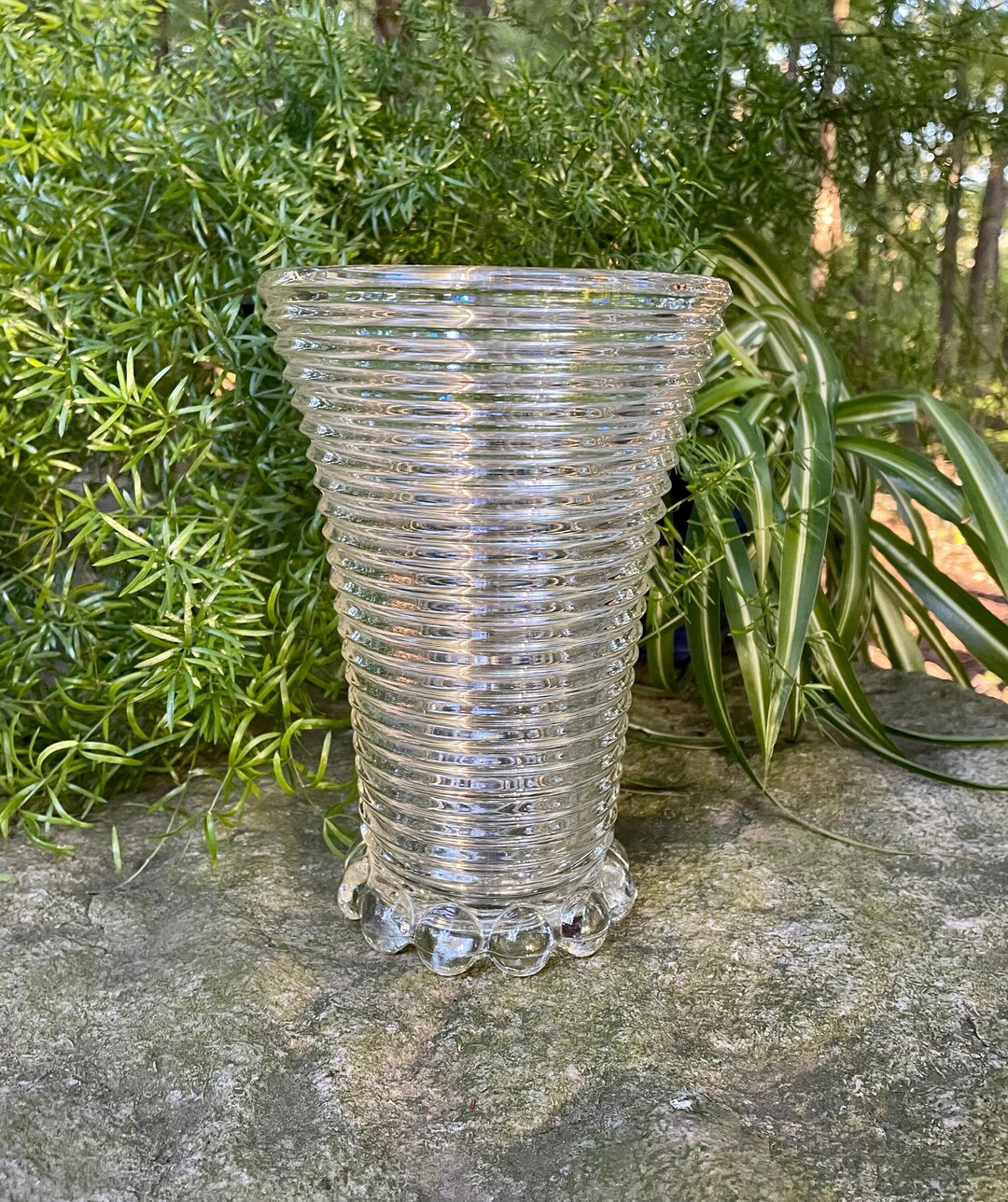 Vintage Anchor Hocking Manhattan Pattern Clear Glass Vase - Etsy