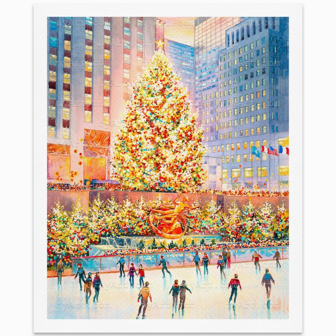 Rockefeller Center Christmas – Watercolor Fine Art Print by Roustam ...
