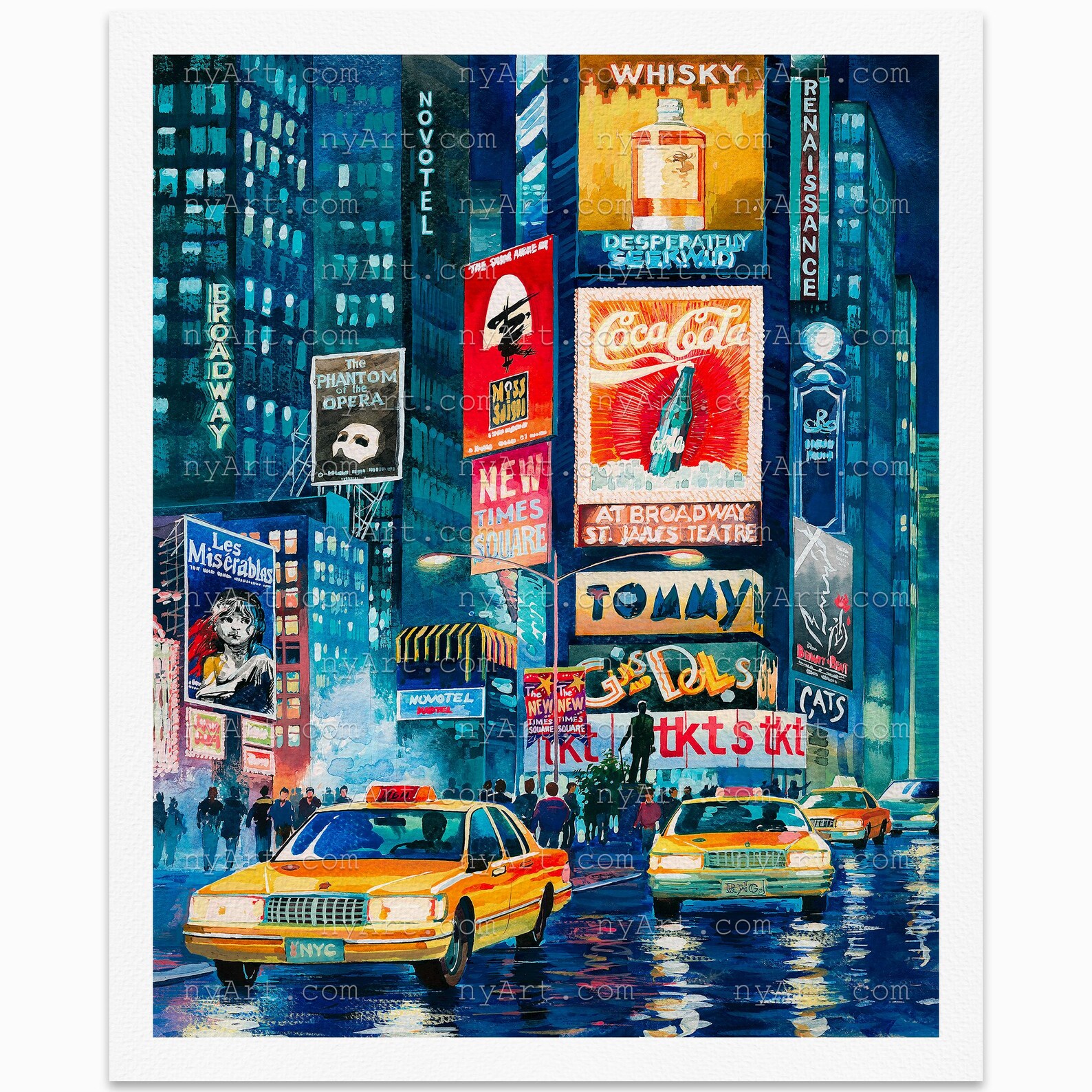 Times Square Broadway – Watercolor Fine Art Print by Roustam Nour - Etsy