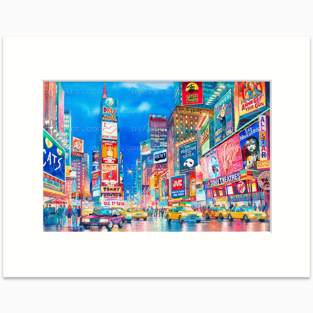 Times Square at Night – Watercolor Fine Art Print by Roustam Nour - Etsy
