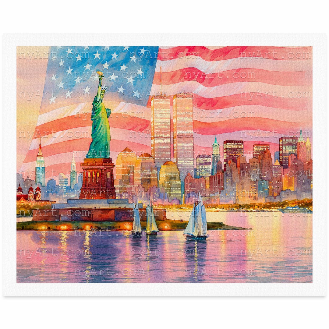 New York Fourth of July Print From Watercolor Original Painting Artwork ...