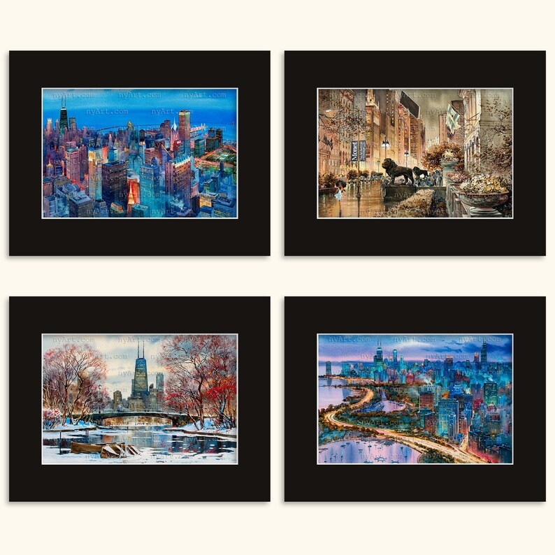 Chicago Cityscape Collection Fine Art Prints, Set of 4 | Chicago Fine ...