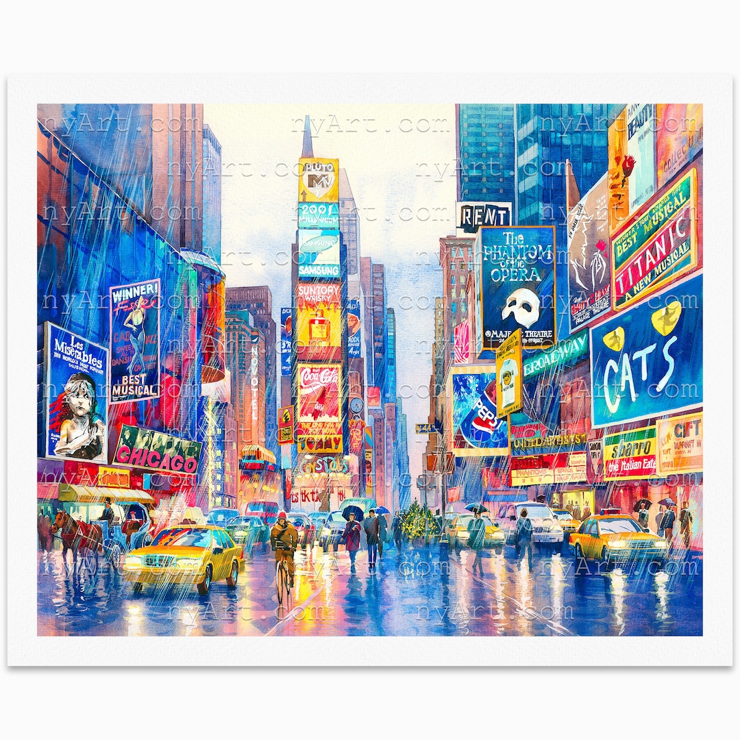 New York Times Square Print From Watercolor Original Painting Artwork ...