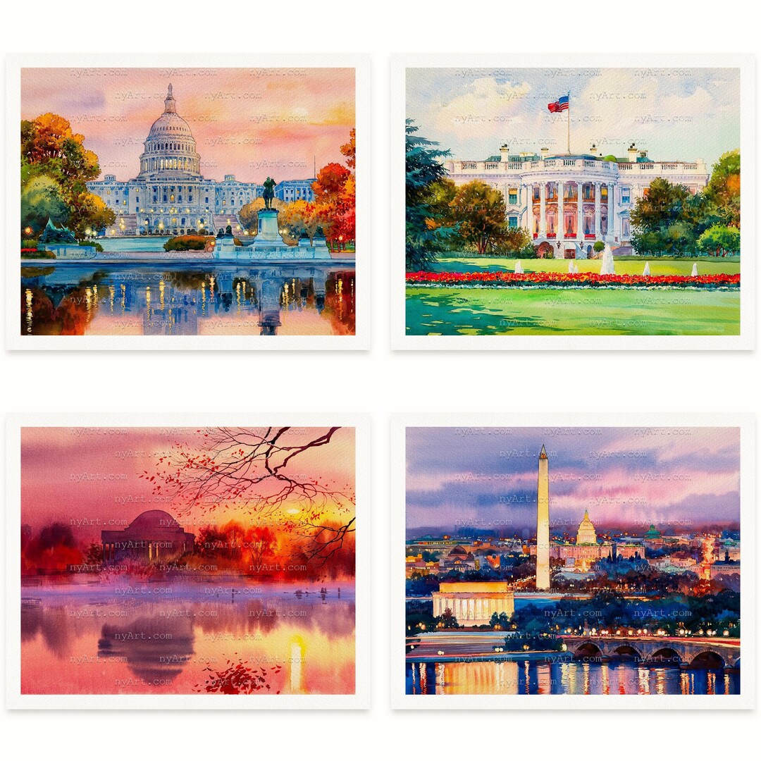 Washington, DC Cityscape Collection Fine Art Prints, Set of 4 ...