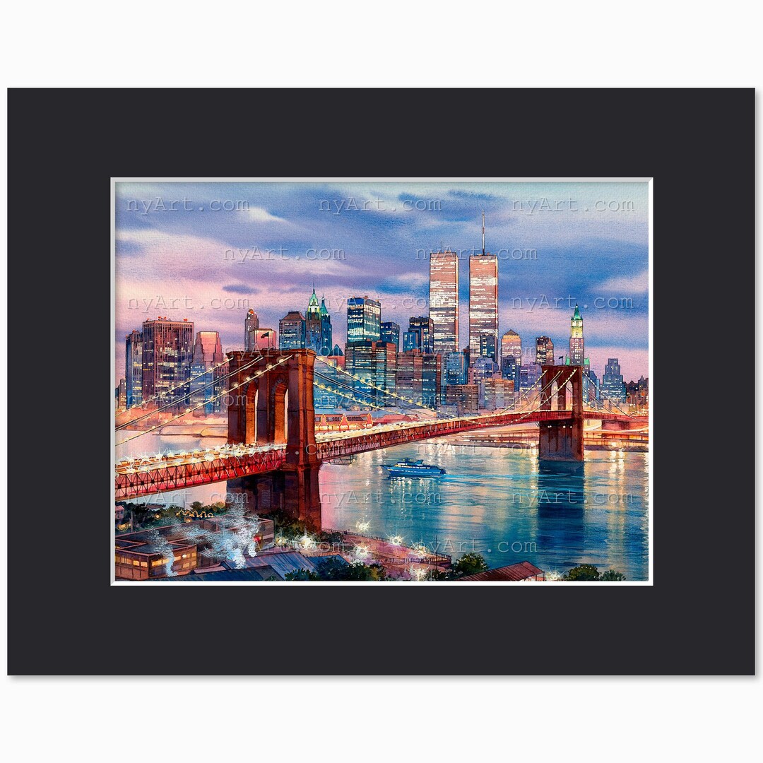 Brooklyn Bridge Wall Art Print – New York City Skyline Watercolor by ...