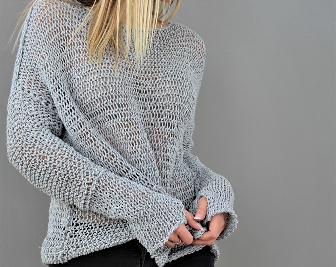 Cotton Linen Oversized Loose Knit Sweater Spring Summer Open Knit