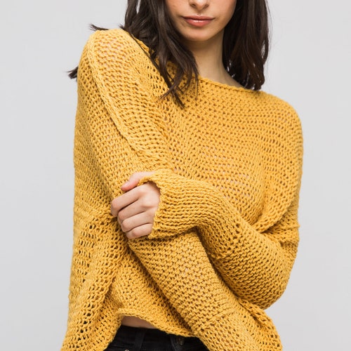 Linen Cotton Slouchy Chunky Knit Woman Sweater Loose Knitted Etsy