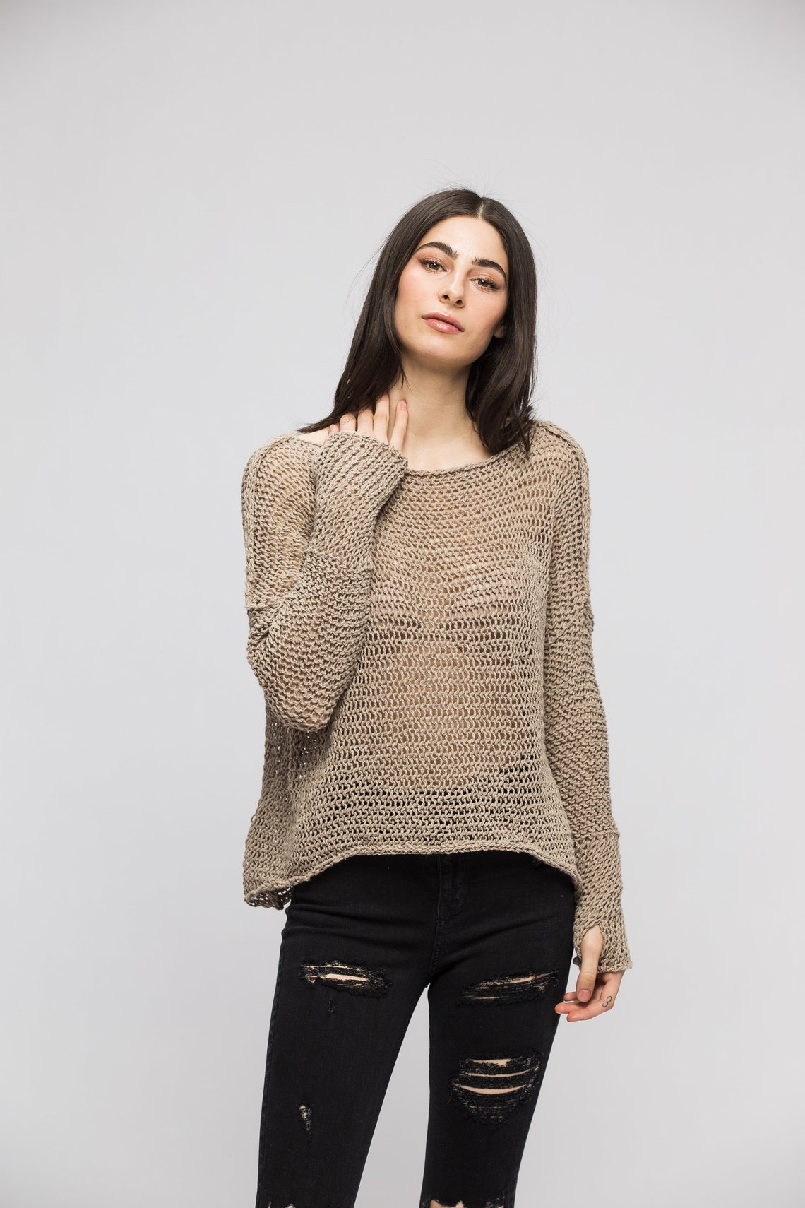 Linen Cotton Loose Knit Oversized Woman Sweater Jumper - Etsy Canada