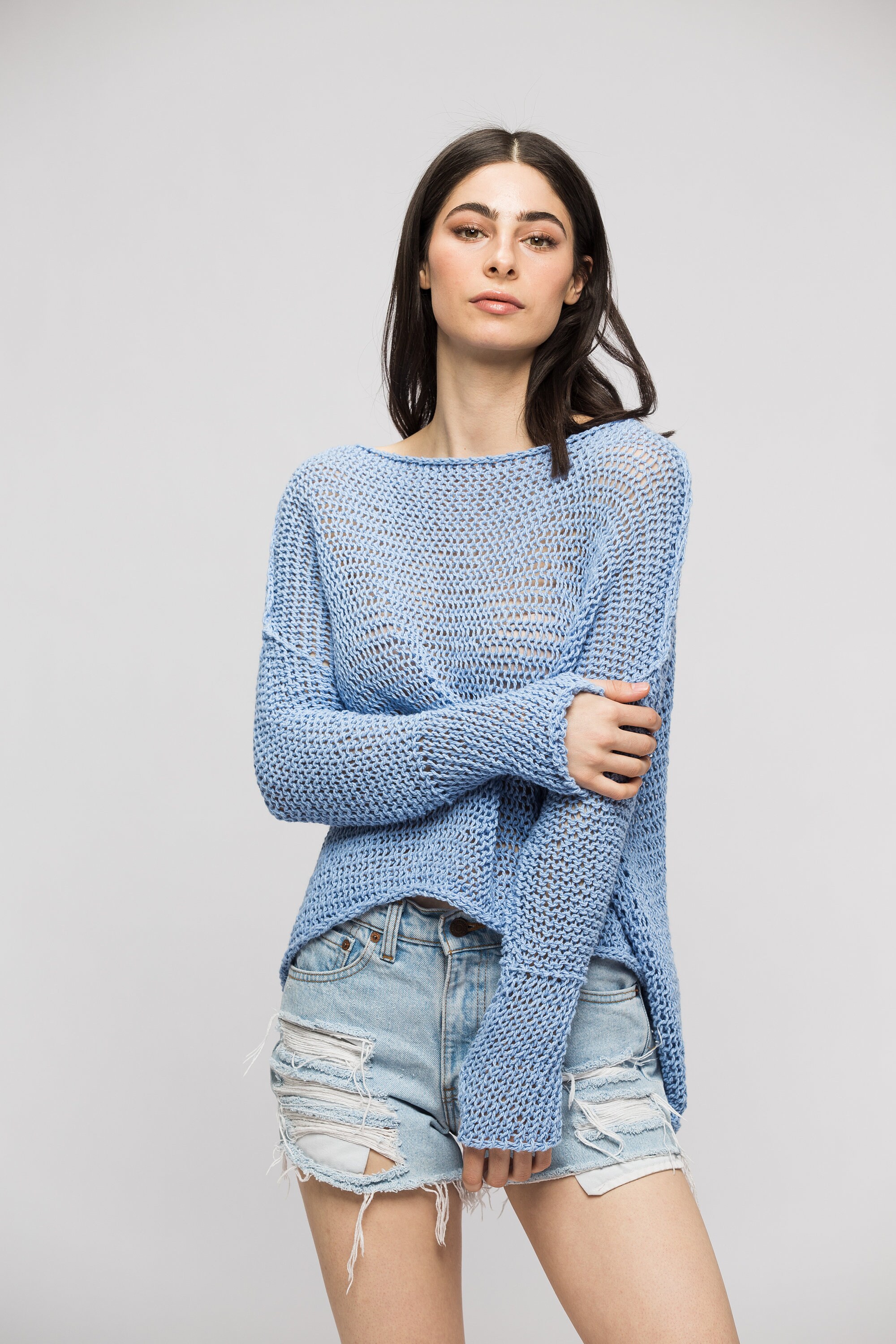 Cotton Linen Loose Knit Woman Sweater Chunky Knit Oversized Etsy