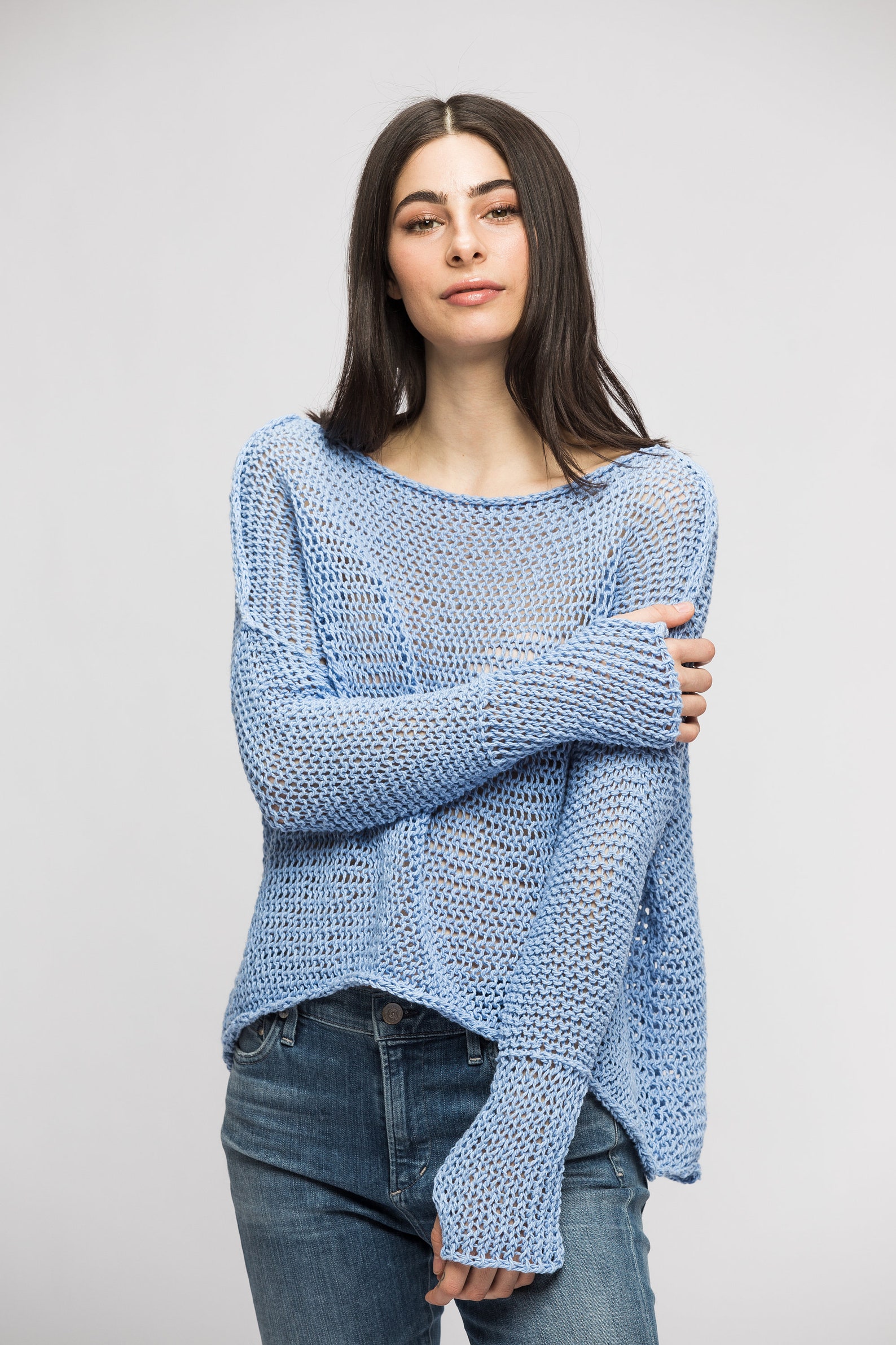 Cotton Linen Loose Knit Woman Sweater Chunky Knit Oversized Etsy