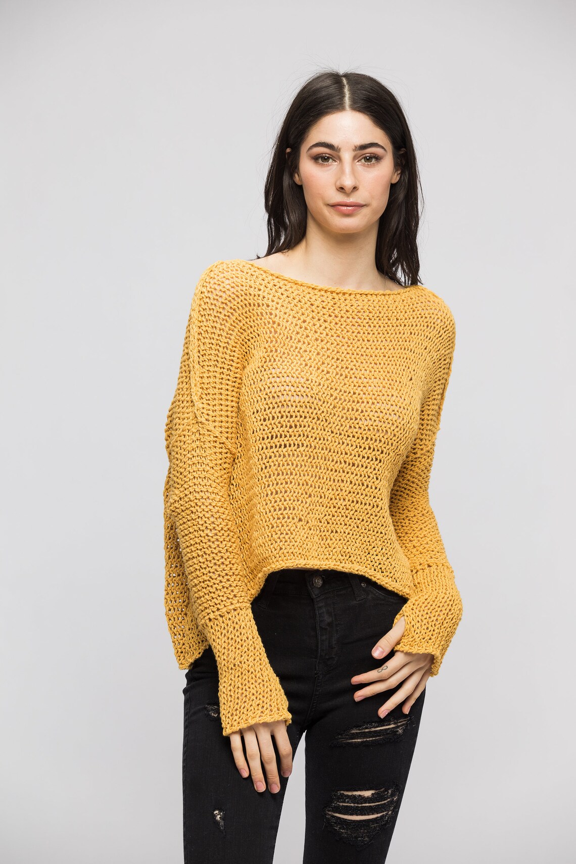 Linen Cotton Slouchy Chunky Knit Woman Sweater Loose Knitted Etsy