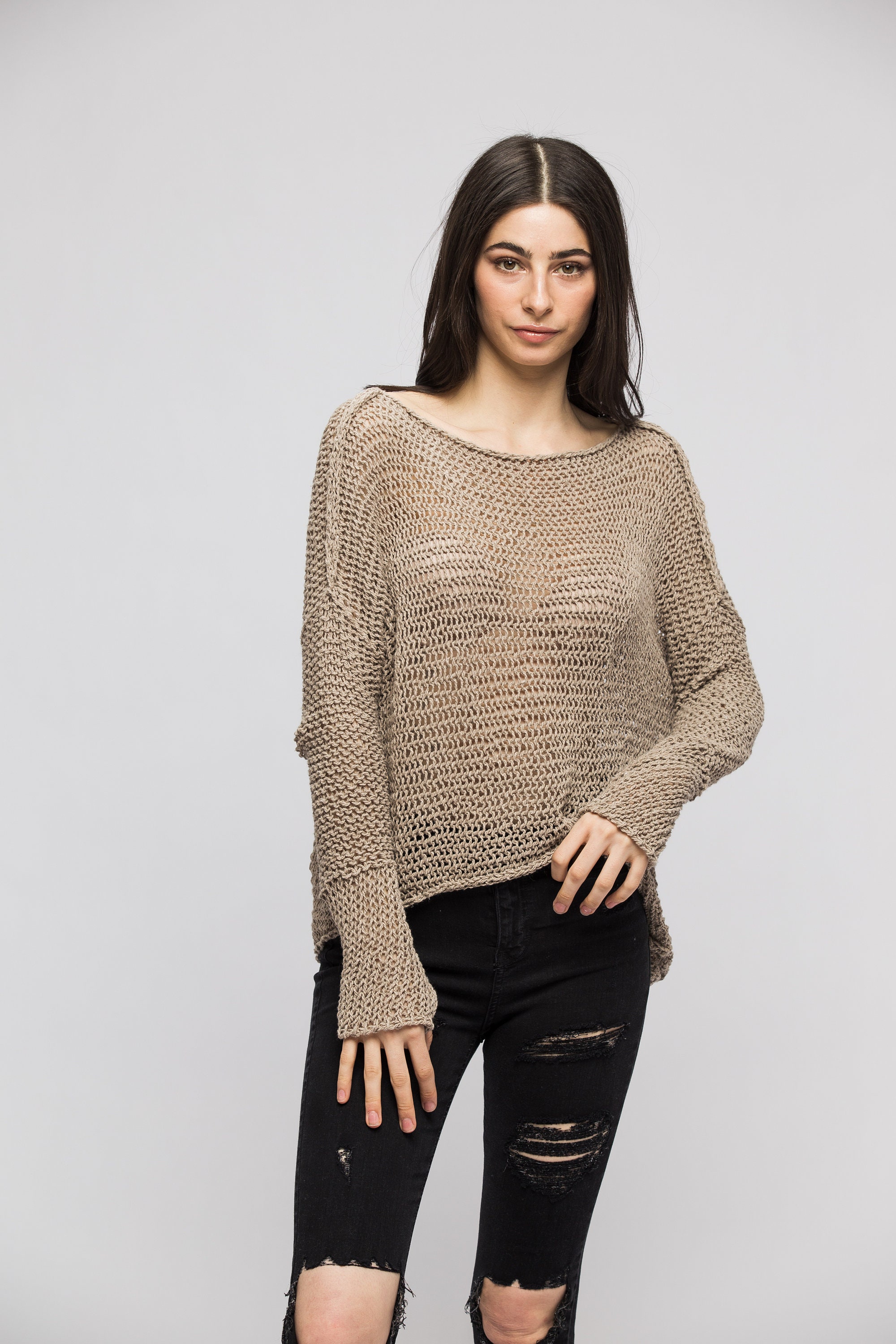 Linen Cotton Loose Knit Oversized Woman Sweater Jumper - Etsy Canada