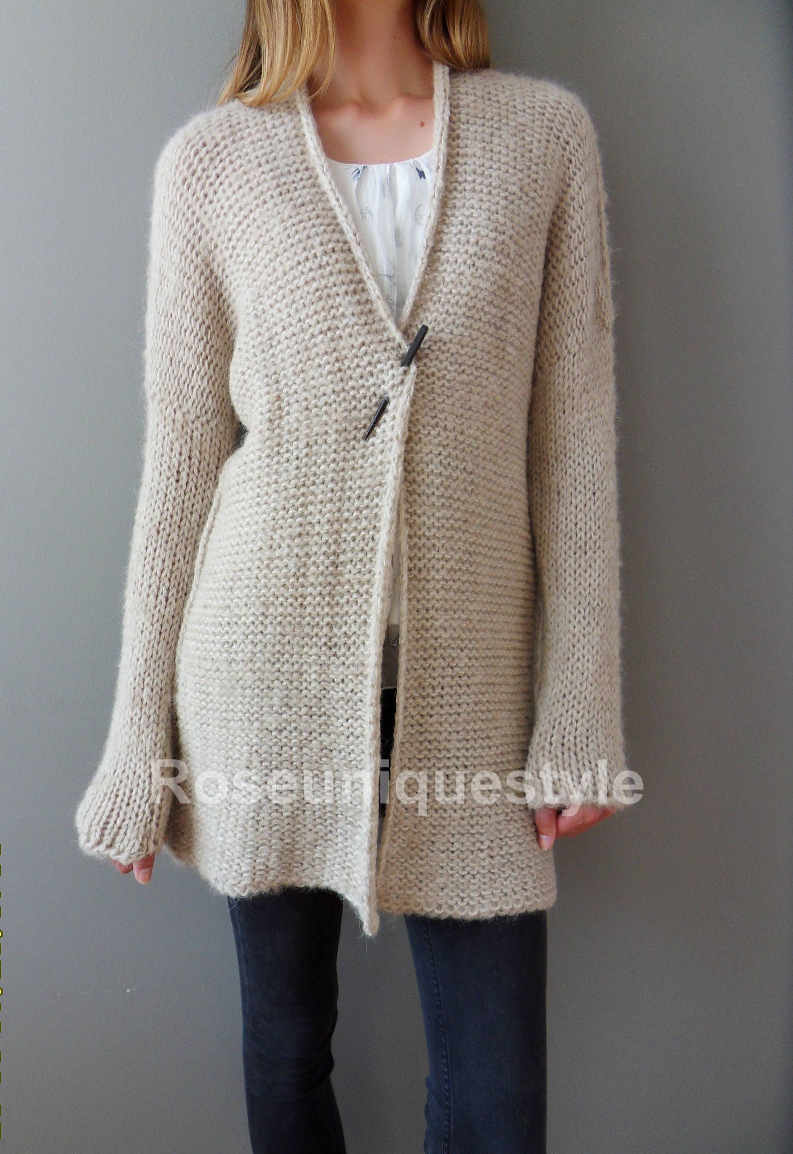 Alpaca Chunky Knit Cardigan. Cream/beige Women Knit Cardigan. - Etsy