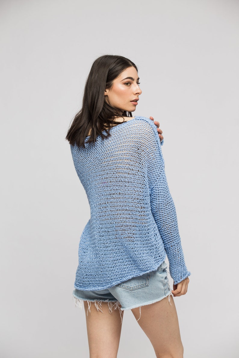 Cotton Linen Loose Knit Woman Sweater Chunky Knit Oversized Etsy Canada