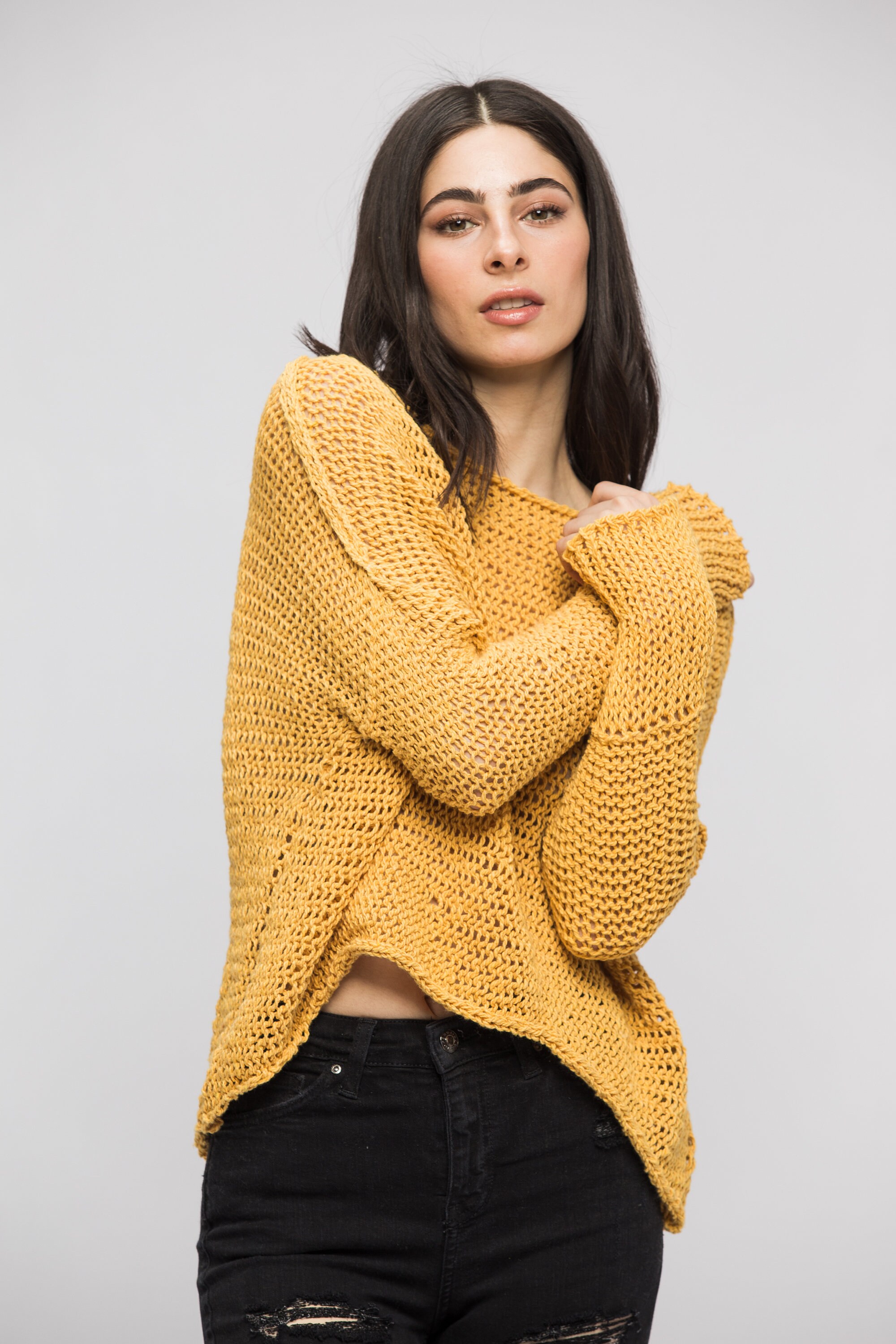 Linen Cotton Slouchy Chunky Knit Woman Sweater Loose Knitted Etsy Canada