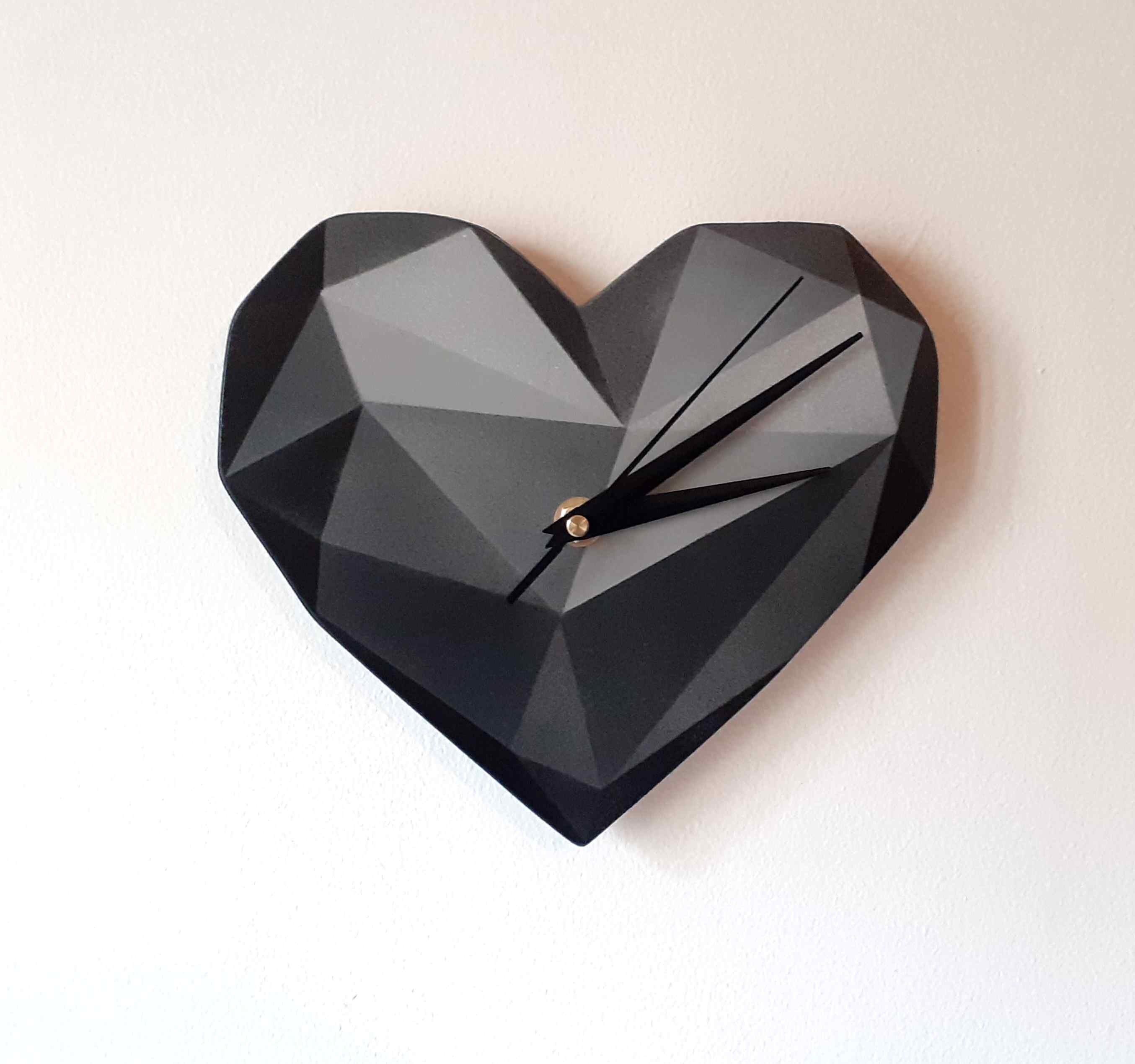 Heart Shaped Clock, Handmade, Wall Clock, Geometric Decor, Home Decor ...