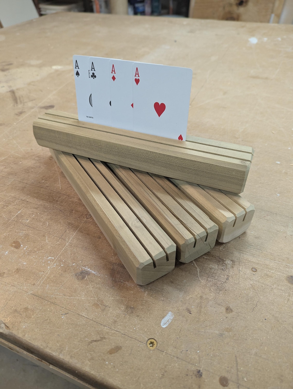 Handcrafted Wooden Playing Card Holder / Small Wooden Display Stand ...