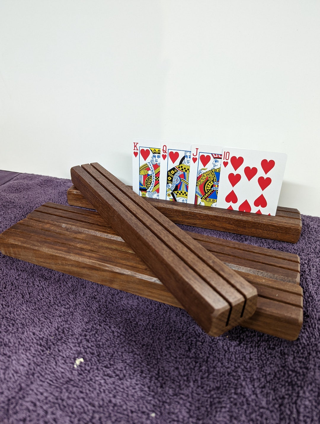SET OF 4 Handcrafted Wooden Playing Card Holders / Playing Card Holder ...