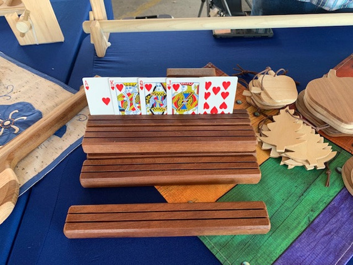 Handcrafted Wooden Playing Card Holder / Small Wooden Display Stand ...