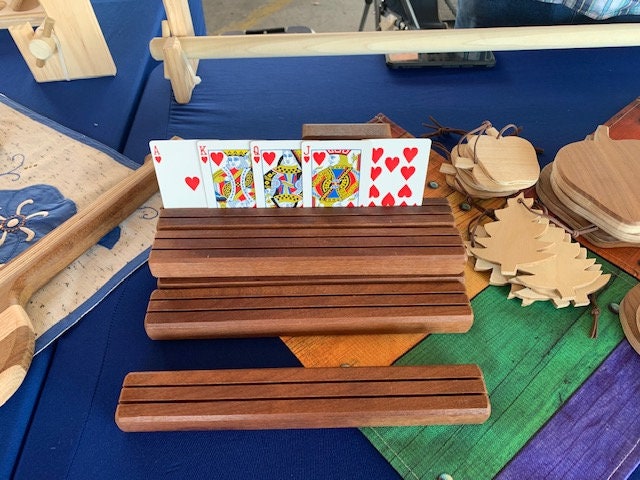 Handcrafted Wooden Playing Card Holder / Small Wooden Display Stand ...