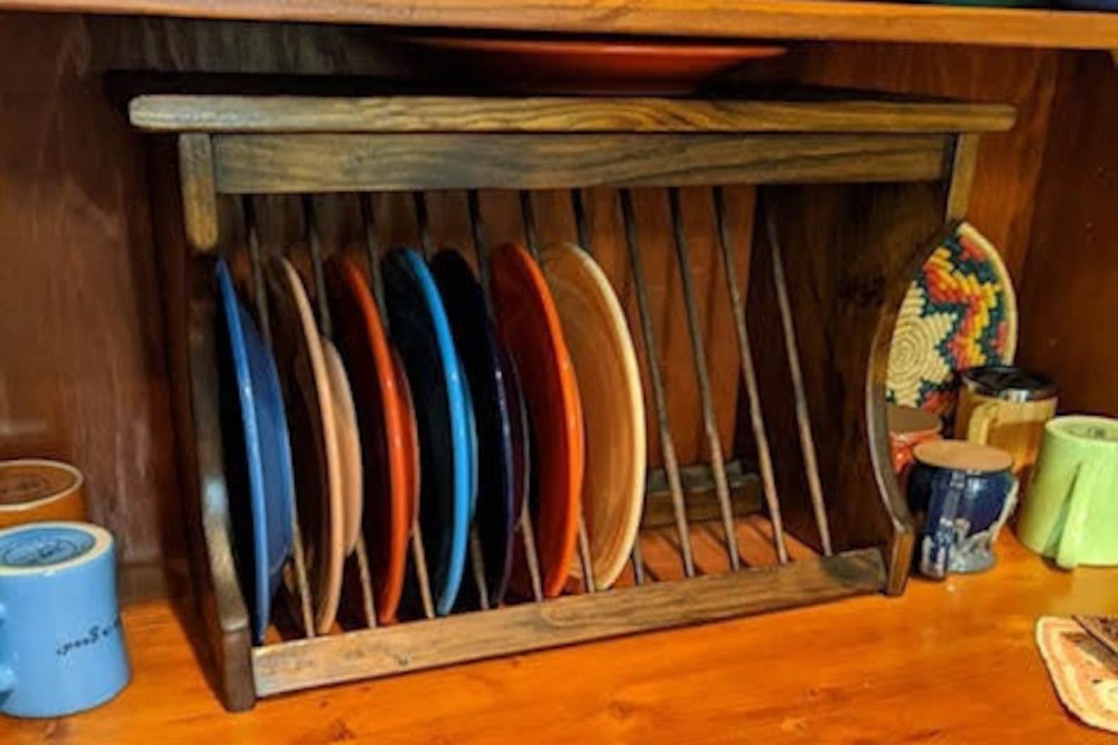 Handcrafted Wooden Wall Mounted Plate Rack / Standing Counter Plate ...