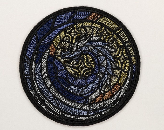 Dragon Stained Glass Medallion Patch - Machine Embroidered Iron-on ...