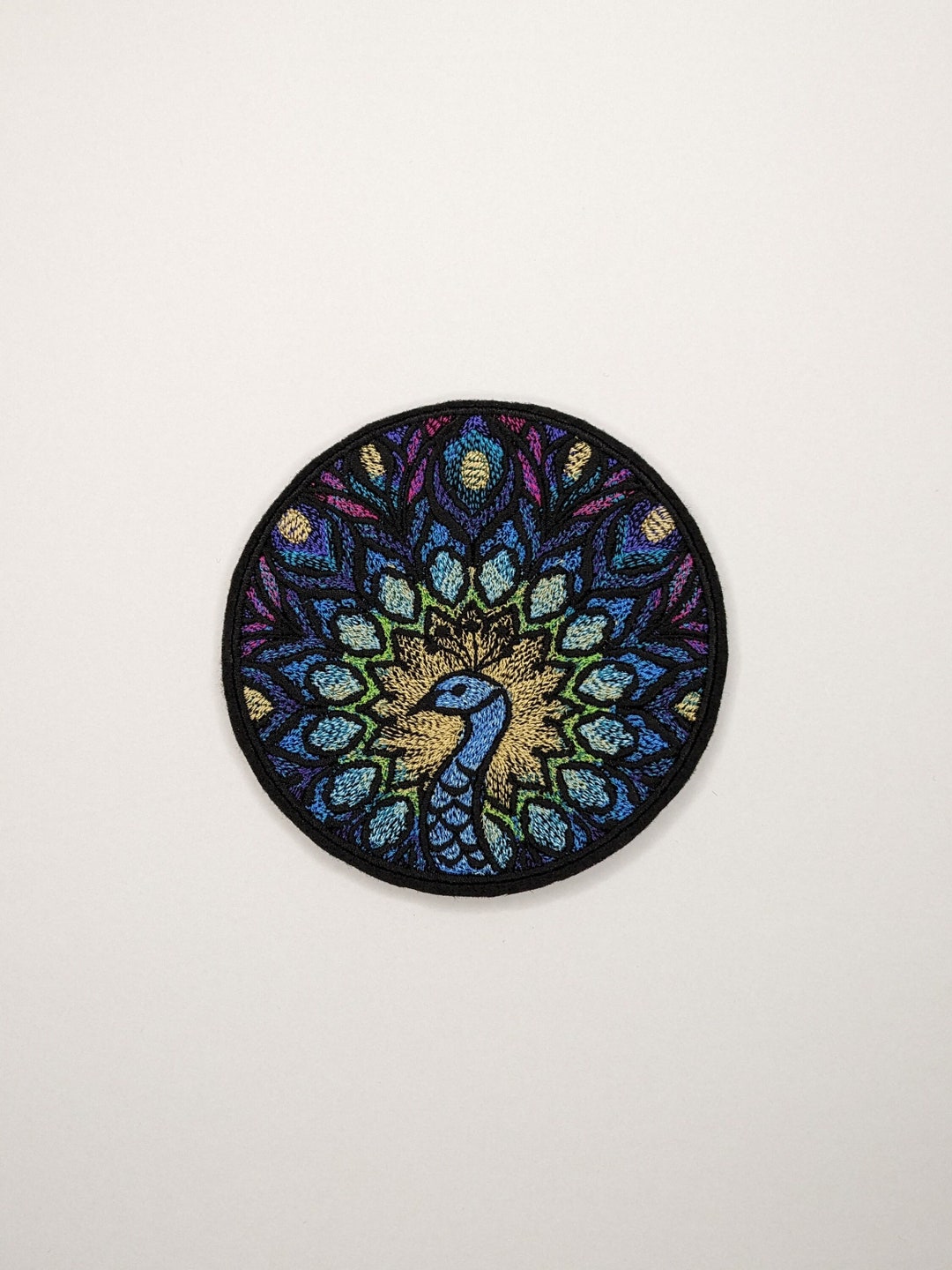 Peacock Stained Glass Medallion Patch - Machine Embroidered Iron-on ...