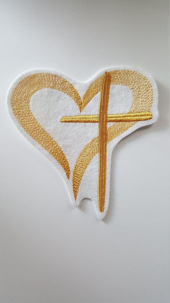 Heart and Cross Patch Machine Embroidered Iron-on - Etsy