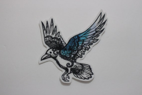 Raven in Flight Patch Machine Embroidered Iron-On Lace | Etsy
