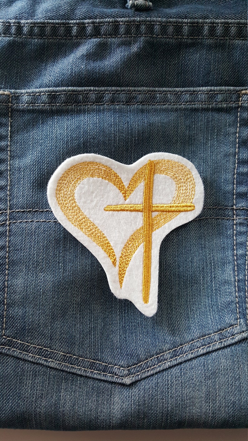 Heart and Cross Patch Machine Embroidered Iron-on - Etsy