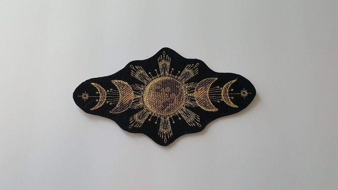 Golden Moon Phases Patch - Machine Embroidered Iron-on - Full Half ...